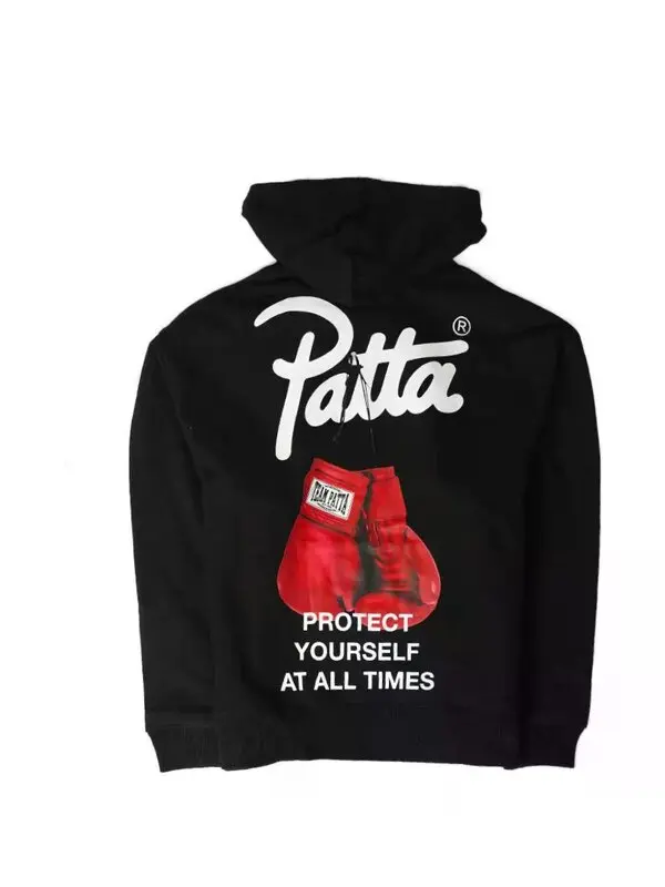 PATTA Graphic Print Drawstring Hoodie - Black