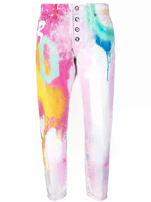 Dsquared2 Cropped Trousers With Paint Splatter Detail