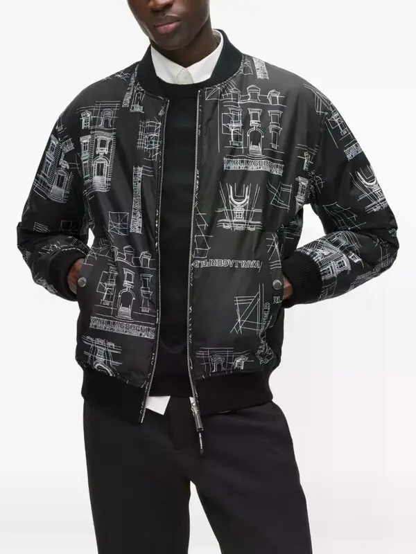 Karl Lagerfeld Sketch Print Reversible Bomber Jacket