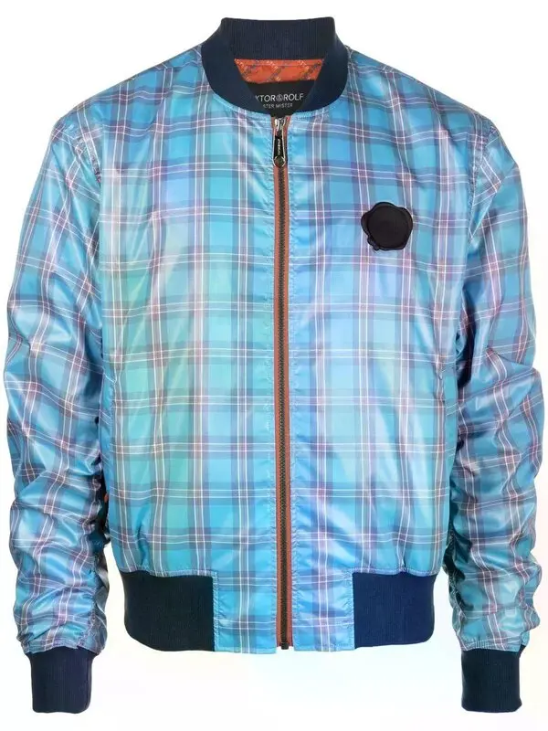 Viktor & Rolf Tartan Check Bomber Jacket With Rubberised Logo Detail