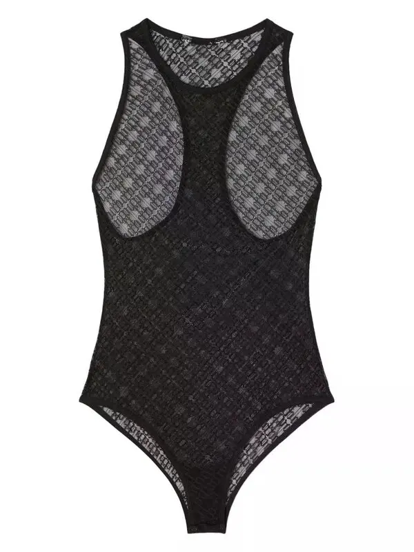 Palm Angels Sheer Lace Logo Racerback Bodysuit