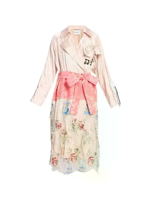 Erdem Floral Embroidered Belted Coat - Pink