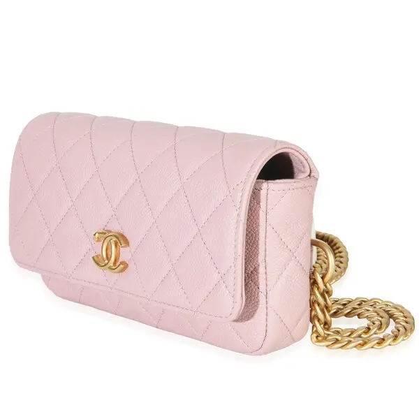 Chanel Light Quilted Caviar Sweetheart Phone Holder With Chain