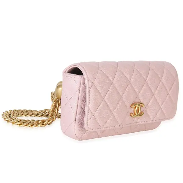 Chanel Light Quilted Caviar Sweetheart Phone Holder With Chain