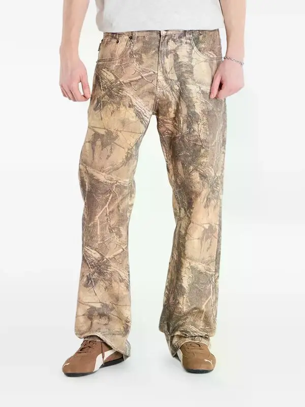PLEASURES Hendrix Flared Print Jeans - Brown