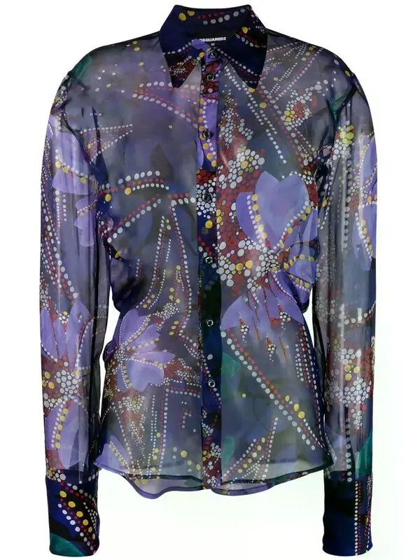 Dsquared2 Floral Print Semi-sheer Shirt - Blue