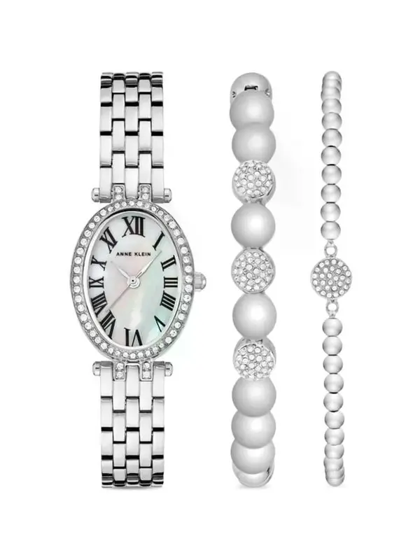 Anne Klein Crystal Watch And Bracelet Set - White