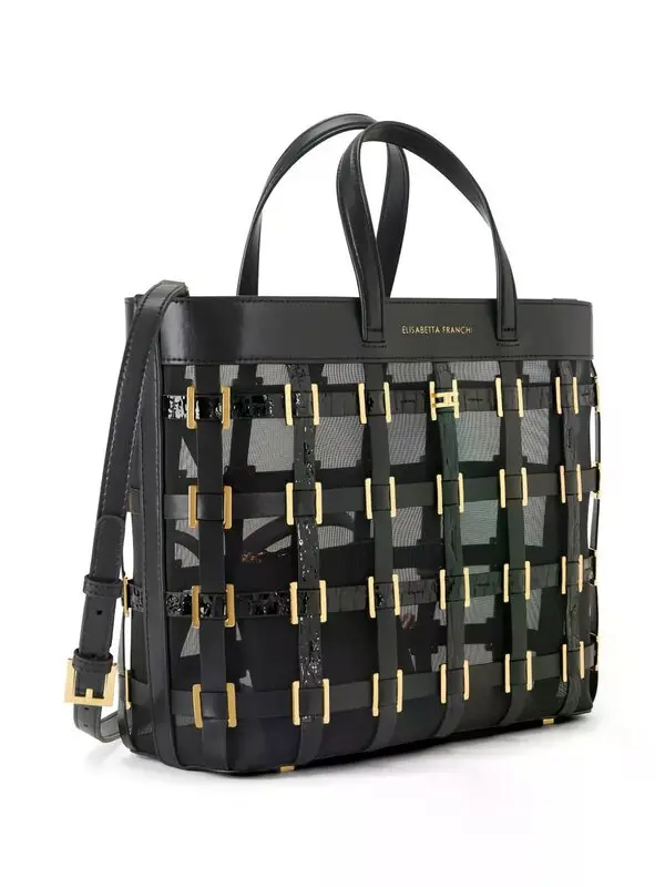 Elisabetta Franchi Small Mesh Tote Bag With Gold Tone Embellishments