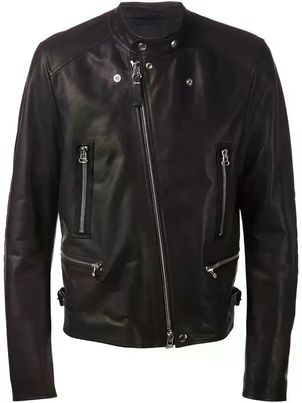 LANVIN Band Collar Leather Biker Jacket - Black