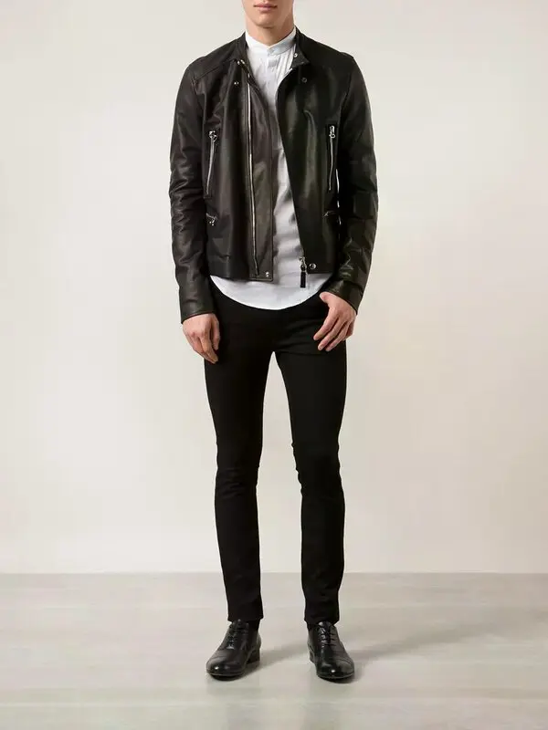 LANVIN Band Collar Leather Biker Jacket