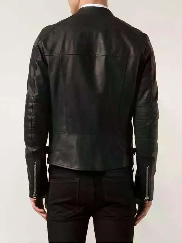 LANVIN Band Collar Leather Biker Jacket