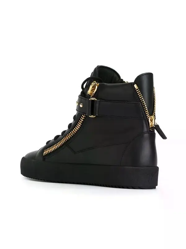 GIUSEPPE ZANOTTI And Gold Leather Zip Detail Hi-top Sneakers