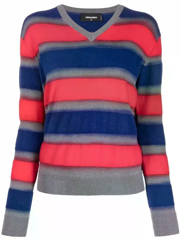 Dsquared2 Striped V-neck Jumper - Blue
