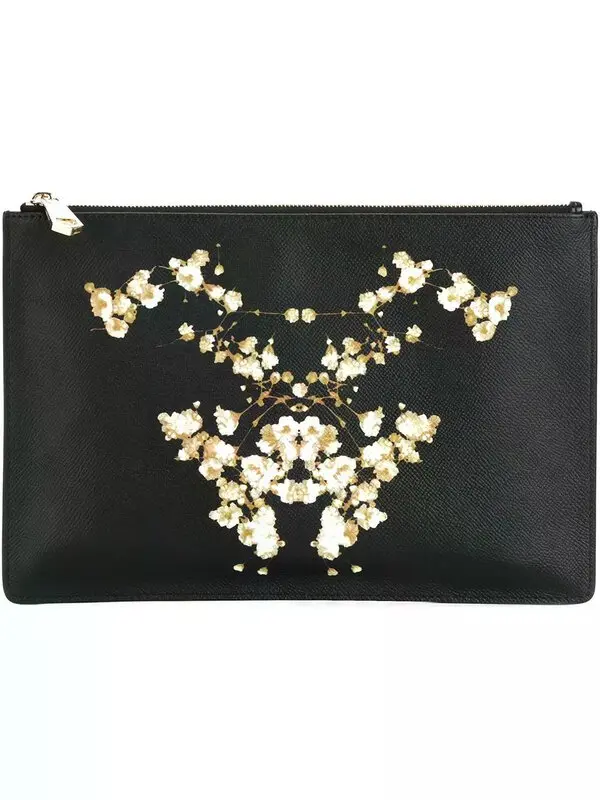 Givenchy Floral Print Calf Leather Clutch - Black