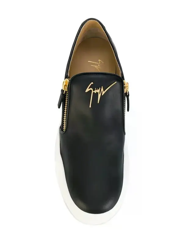 GIUSEPPE ZANOTTI Leather Slip-on Sneakers With Gold-tone Zips