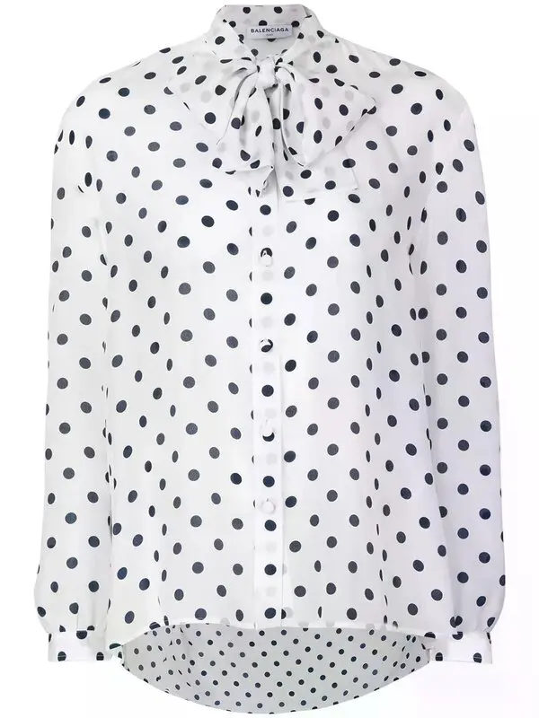 Balenciaga Gathered Polka Dot Blouse - White