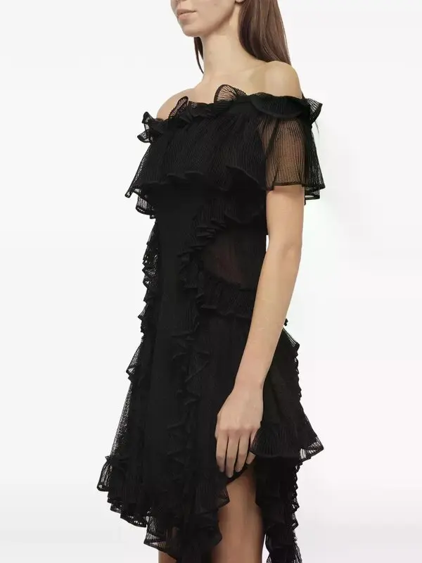 Alexander McQueen Asymmetric Frilled Off-shoulder Dress - Black
