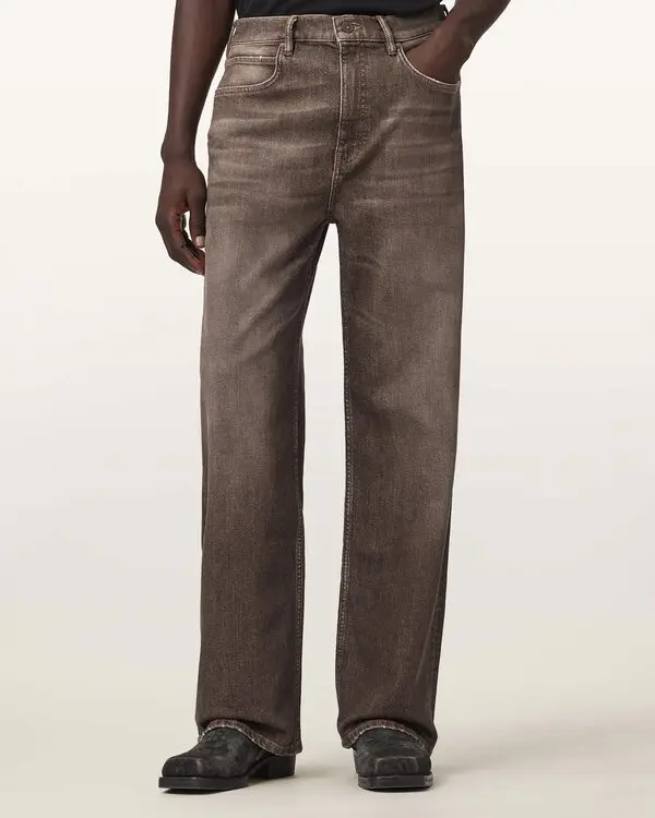 ALLSAINTS Lenny Loose Fit Wide Leg Denim Jeans - Brown