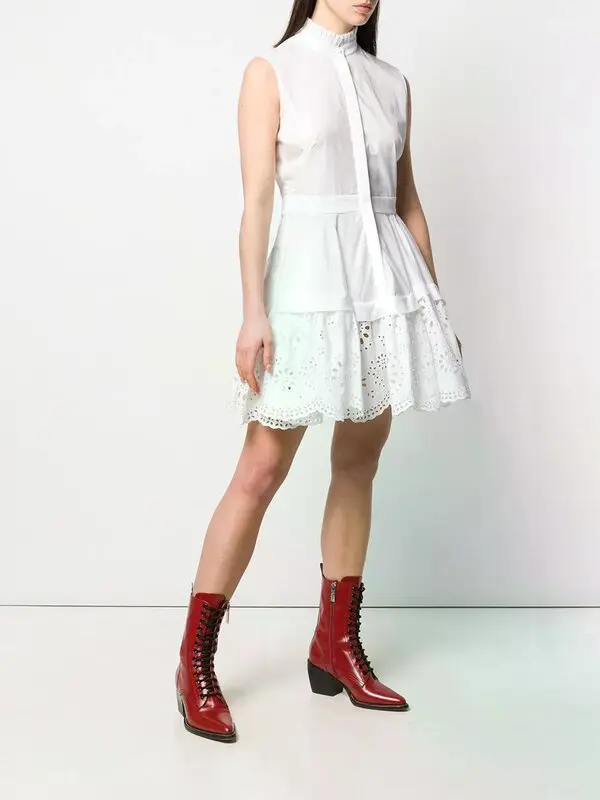 Alexander McQueen Cotton Floral Topstitching Detailed Dress