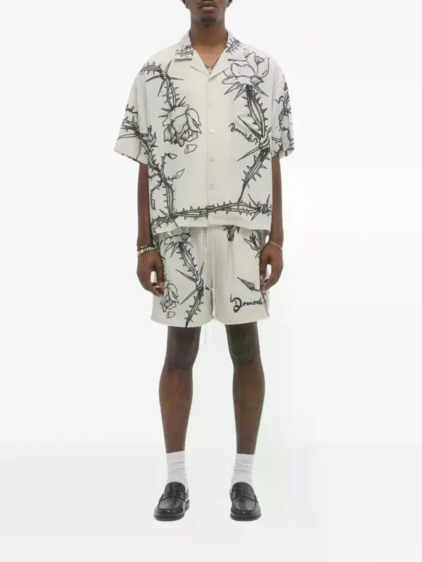 DOMREBEL Graphic Print Drawstring Shorts - Neutrals