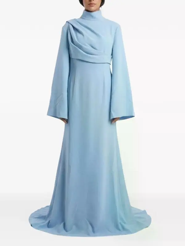 Solace London Draped Flared-sleeve Dress - Blue