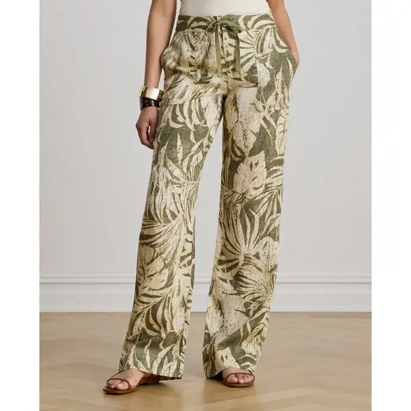 Ralph Lauren Palm-frond Print Linen Wide-leg Trousers