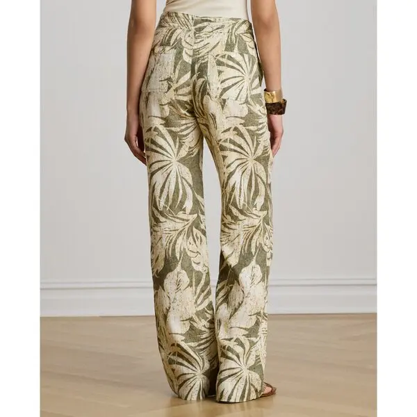 Ralph Lauren Palm-frond Print Linen Wide-leg Trousers