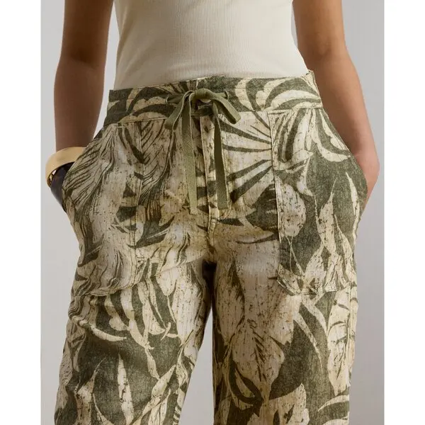 Ralph Lauren Palm-frond Print Linen Wide-leg Trousers