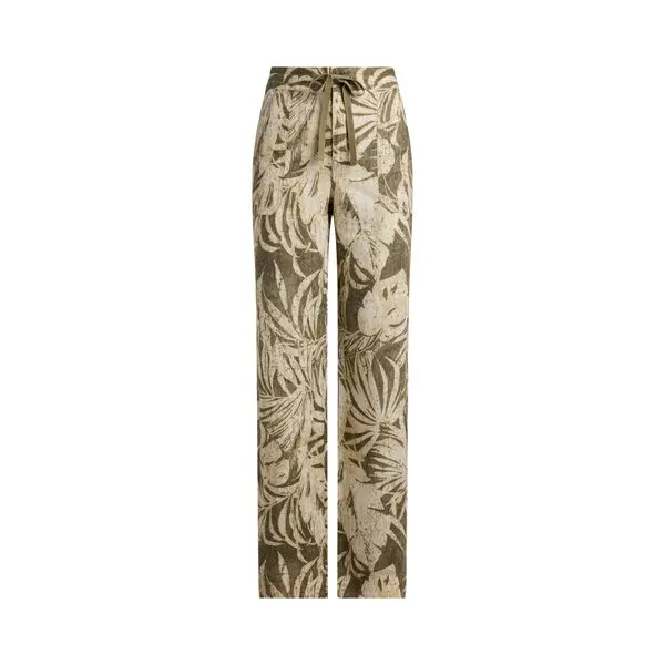 Ralph Lauren Palm-frond Print Linen Wide-leg Trousers