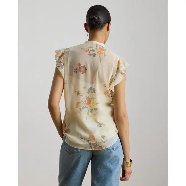 Ralph Lauren Floral Pintucked Tie-neck Blouse - Cream Multi