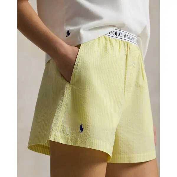 Ralph Lauren Polo Cotton Seersucker Boxer Shorts - White/lemon