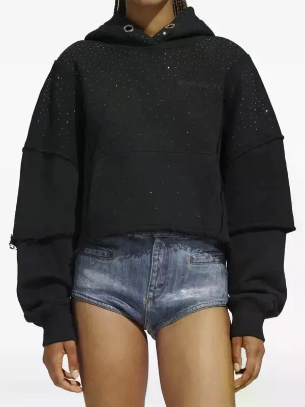 Khrisjoy Crystal-embellished Frayed Hoodie - Black