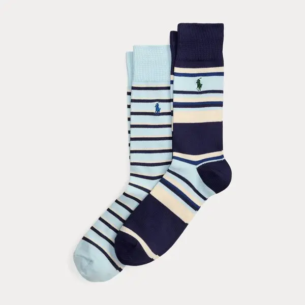 Ralph Lauren Striped Cotton-blend Trouser Socks 2-pack - Navy/blue
