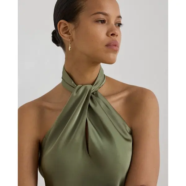 Ralph Lauren Twist-front Charmeuse Halter Blouse