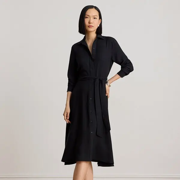 Ralph Lauren Belted Double-faced Georgette Shirtdress - Black