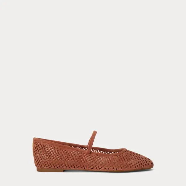 Ralph Lauren Jayna Perforated Suede Mary Jane Flat - Red Terracotta