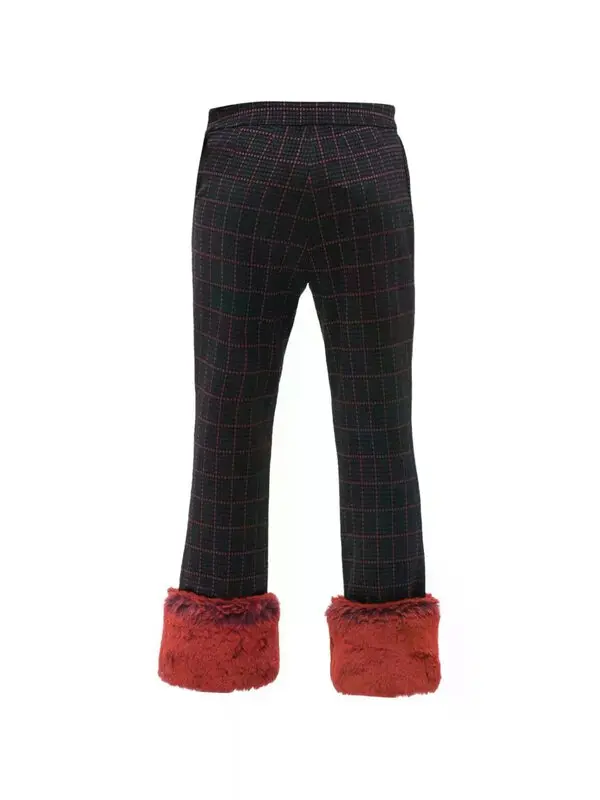 Viktor & Rolf Check-pattern Cropped Faux-fur Trim Trousers - Black
