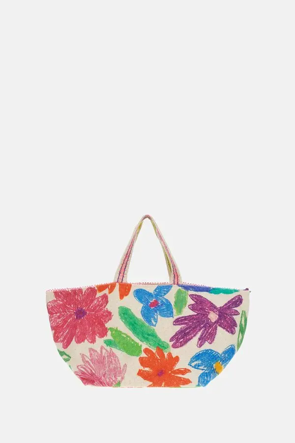 Pero Large Cotton Canvas Floral Print Tote Bag