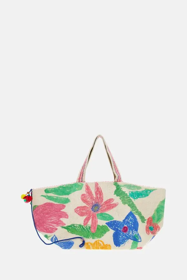 Pero Large Cotton Canvas Floral Print Tote Bag - Multicolore