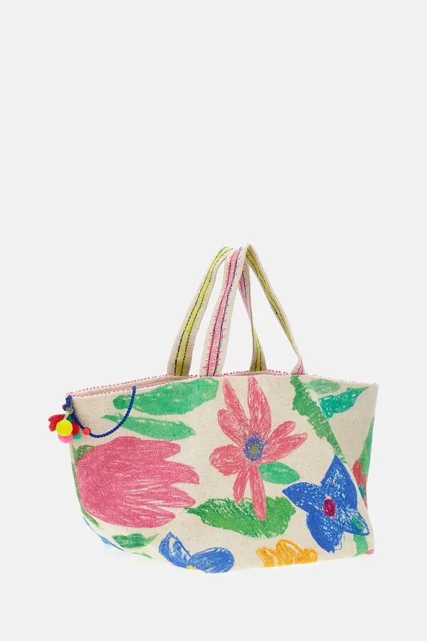 Pero Large Cotton Canvas Floral Print Tote Bag - Multicolore