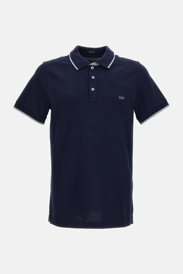 FAY Polo Piquet Stripes - Blue