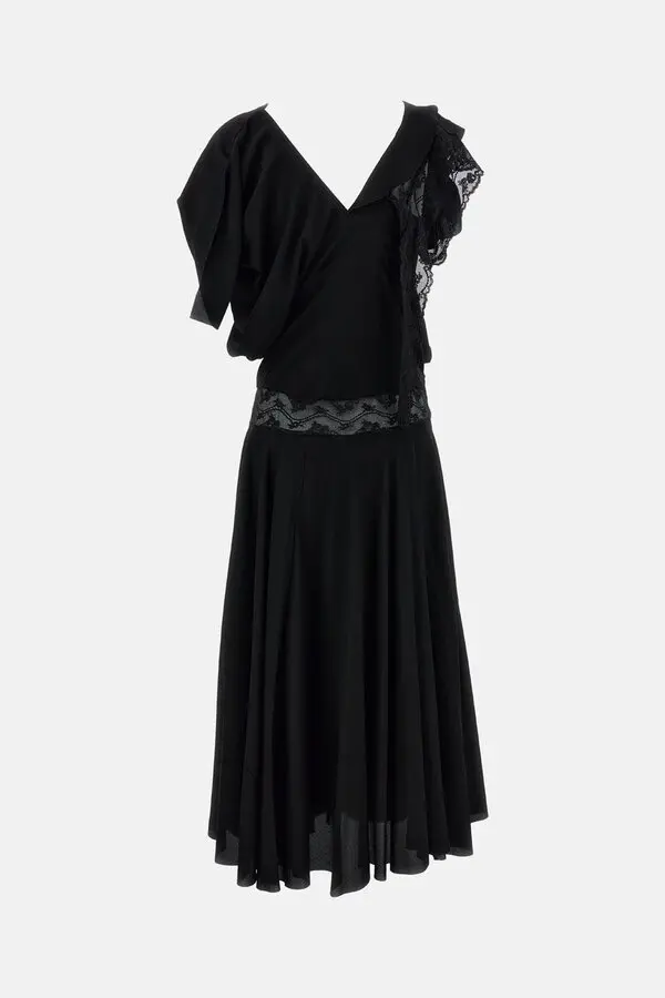 Junya Watanabe Long Dress With Lace Inserts - Black