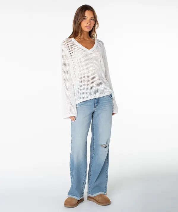 Roxy Summer Nights V Neck Tunic - Cloud Dancer Solid