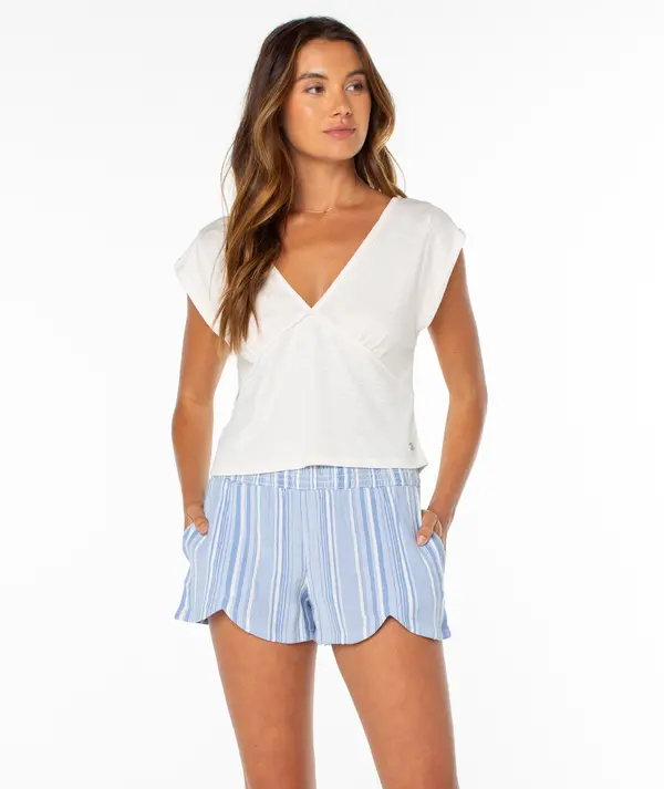 Roxy Sea Drift V-neck Cotton Blend Top - Dew Solid