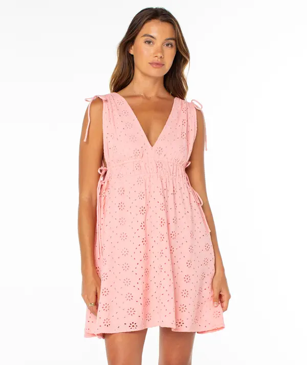 Roxy Bay Breeze Mini Dress With Tie Details - Murex Shell Solid