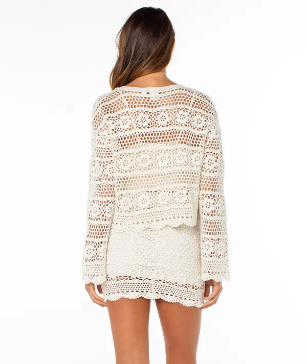 Roxy Blue Water Crochet Sweater - Cloud Dancer Solid