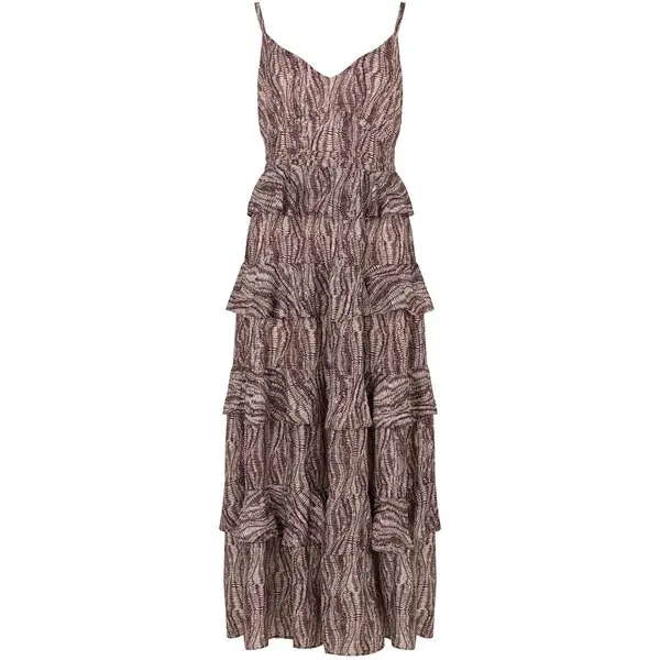RAFFYA Tangiers Tiered Line Print Maxi Dress - Pink