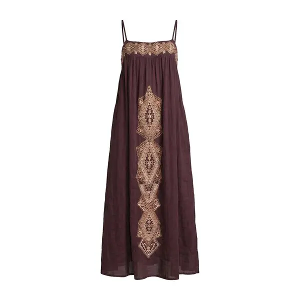 RAFFYA Embroidered Spaghetti Strap Maxi Dress - Purple