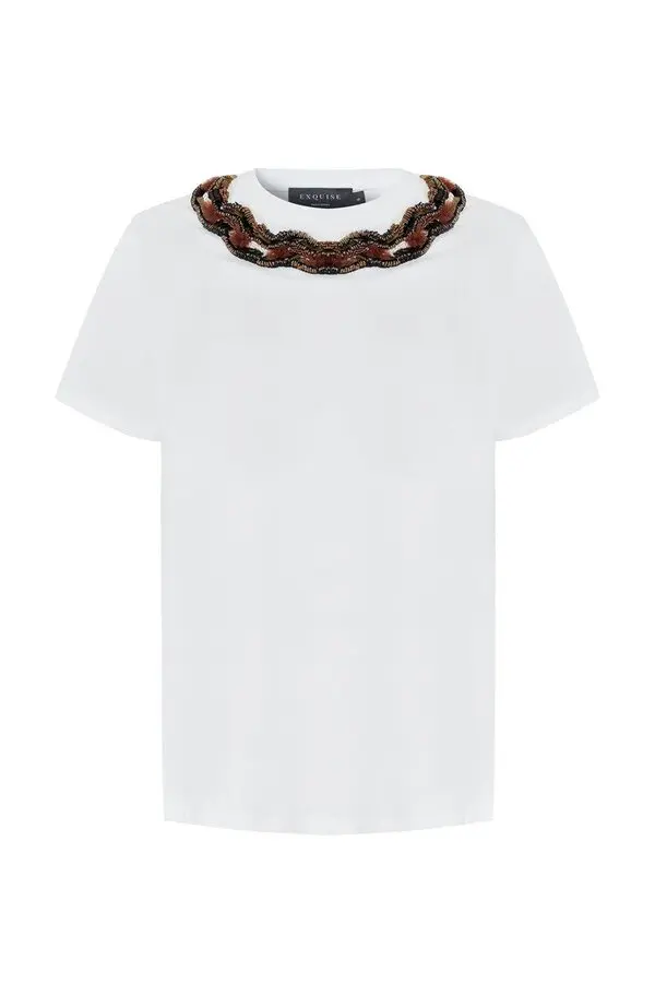 EXQUISE Morgan Beaded Neckline T-shirt