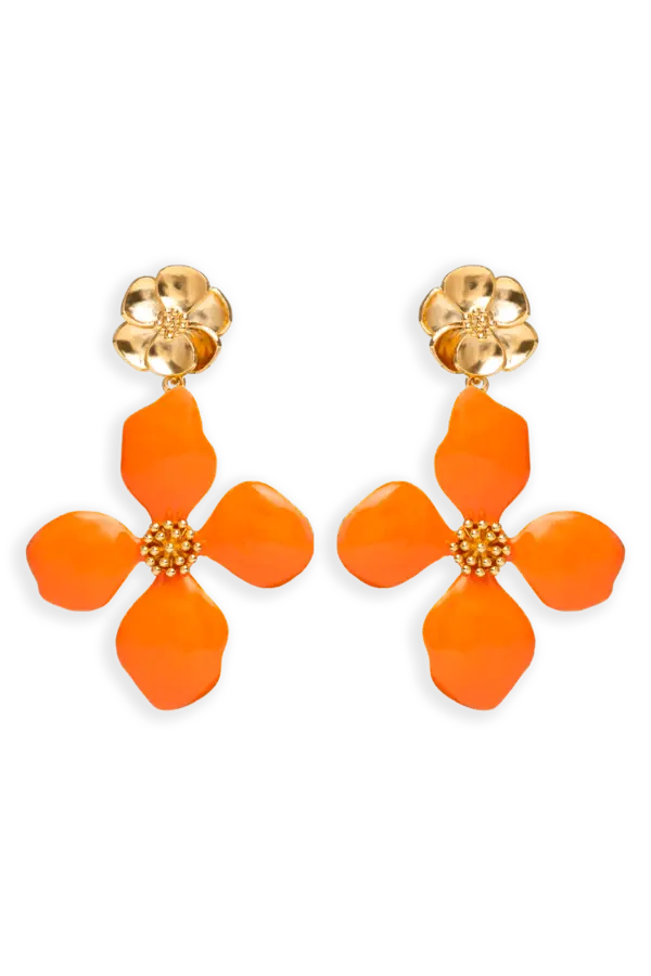 LAVANI JEWELS Cassia Flower Drop Earrings - Orange